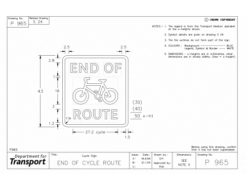 End of cycle lane, track or route sign – diag 965 – Safety Sign Warehouse