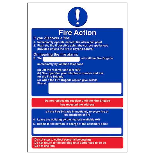 Fire Instructions For Staff sign – Ref: fan16 – Safety Sign Warehouse