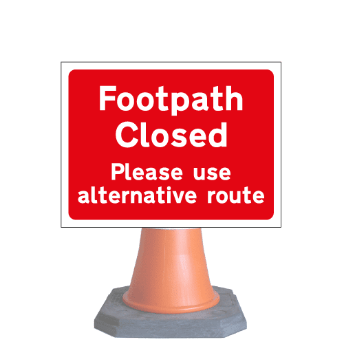 Footpath Closed Use alternative Route cone sign – cns 56 (cone sold ...